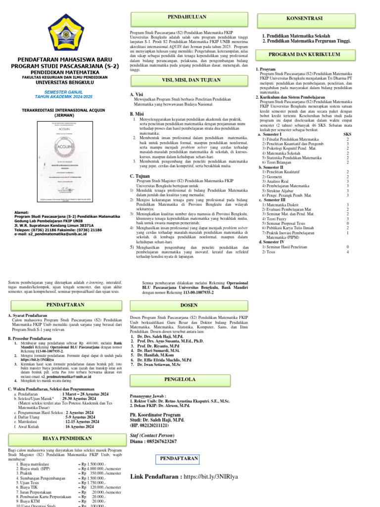 Brosur - MHS - Baru - S2 - Pmat Unib - Ganjil - 2024-2025 - Juli-Desember - 2024 | PDF