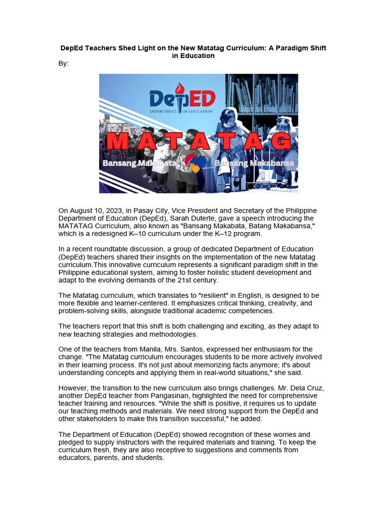 DepEd Teachers Shed Light On The New Matatag Curri | PDF | Learning ...