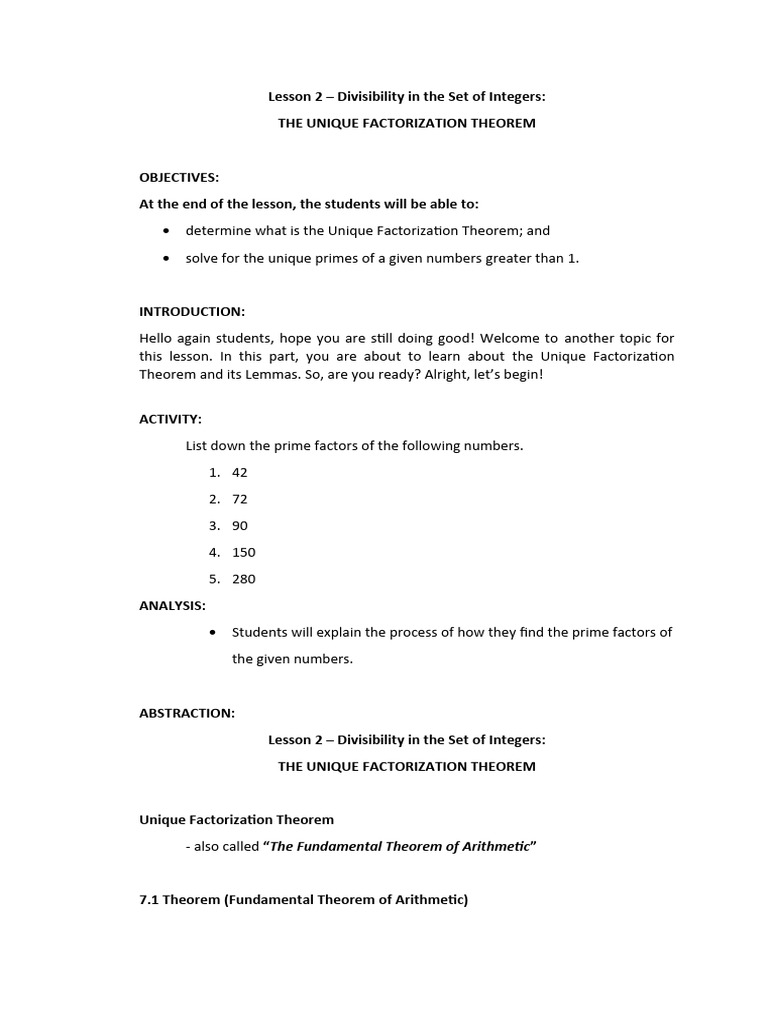 Understanding Unique Factorization Theorem | PDF | Factorization ...