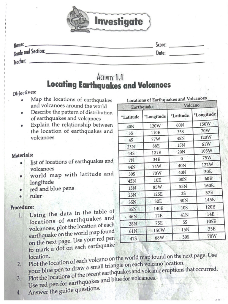 Earthquakes and Volcanoes Distribution | PDF | Science & Mathematics ...