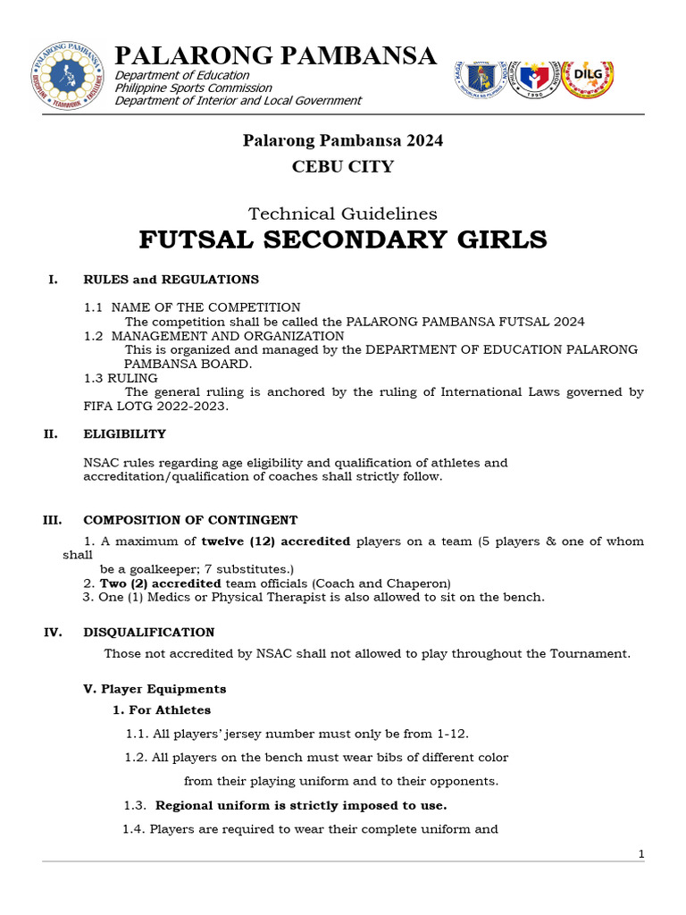 2024 Palarong Pambansa_FUTSAL_Technical Guidelines | PDF | Association ... 2024 Palarong Pambansa_FUTSAL_Technical Guidelines | PDF | Association ...