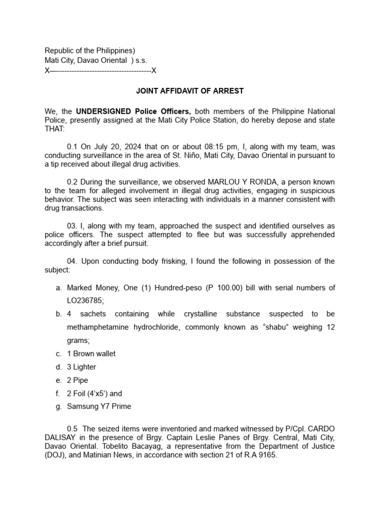 Joint Affidavit of Arrest Part 2 | PDF | Affidavit | Criminal Law