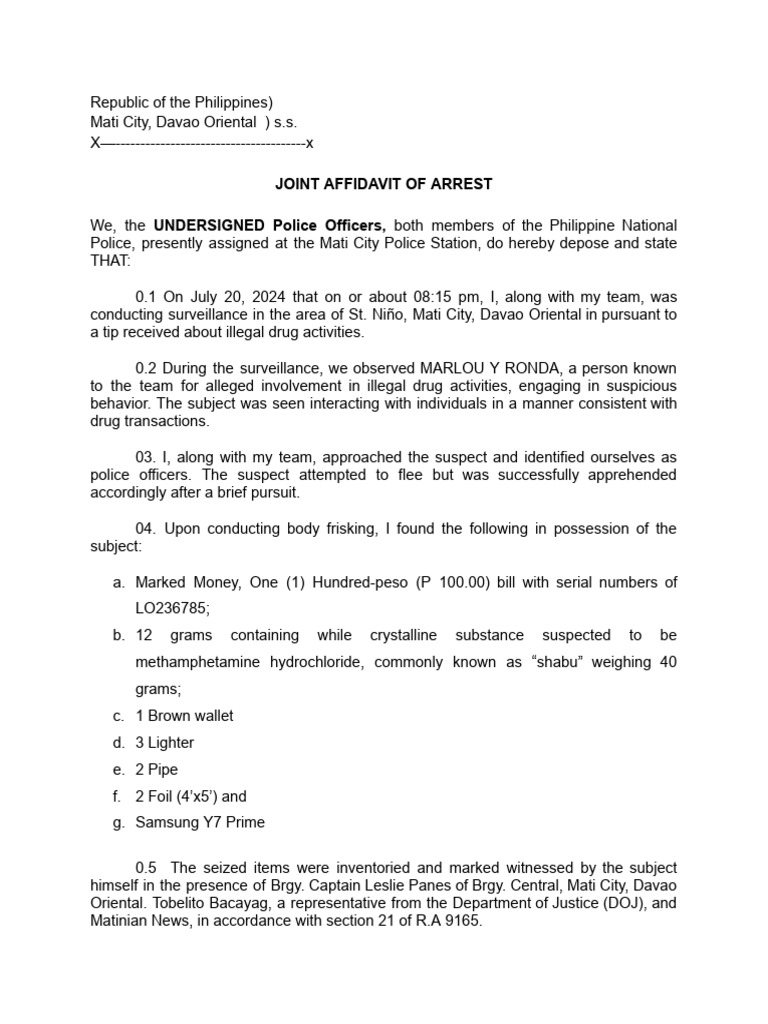 Joint Affidavit of Arrest Part 2 | PDF | Affidavit | Criminal Law