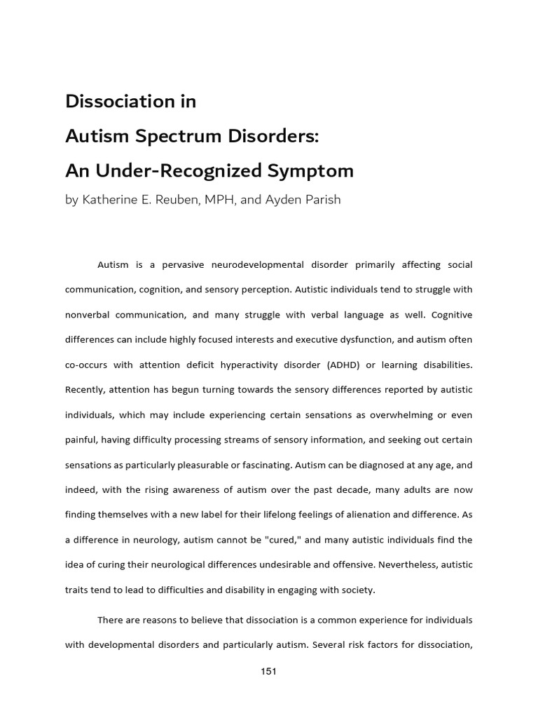 Dissociationin Autism Chapter | PDF | Dissociation (Psychology ...