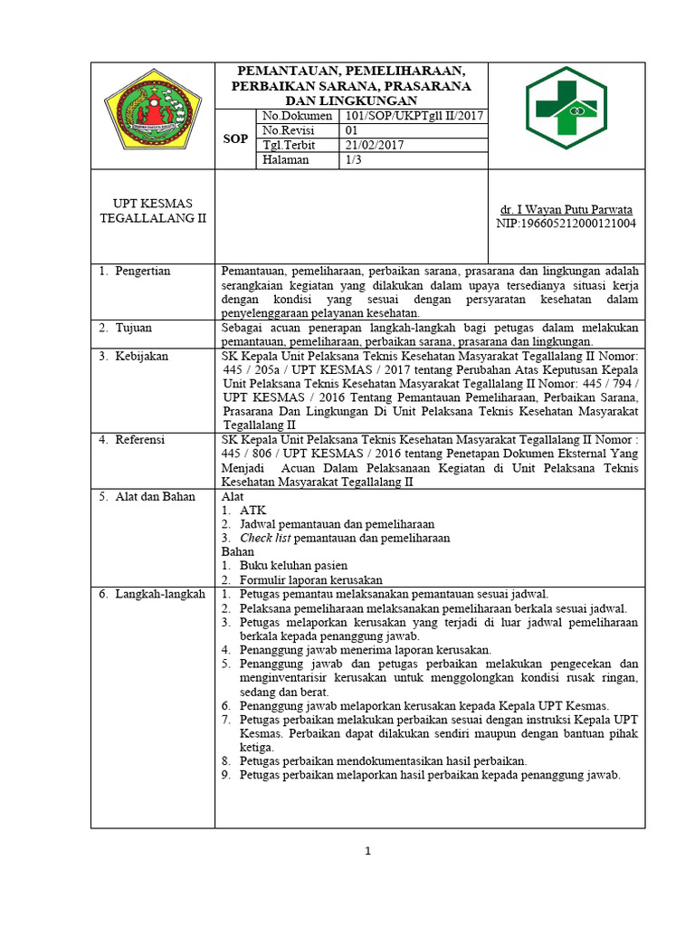 8.5.1.4 Perubahan SOP Pemantauan Pemeliharaan, Perbaikan Sarana Dan Peralatan | PDF | Teknologi ...