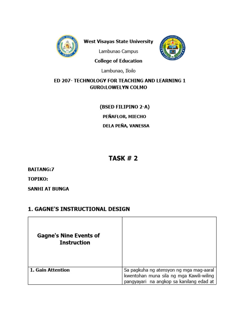 Ed 207 Task No.2 Gagne,s and Merrills instructional design model | PDF Ed 207 Task No.2 Gagne,s and Merrills instructional design model | PDF