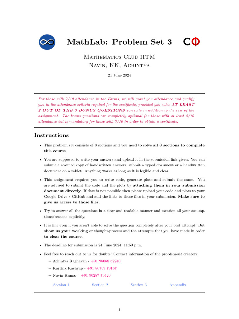 MathLab Problem Set 3-1 | PDF | Applied Mathematics | Equations