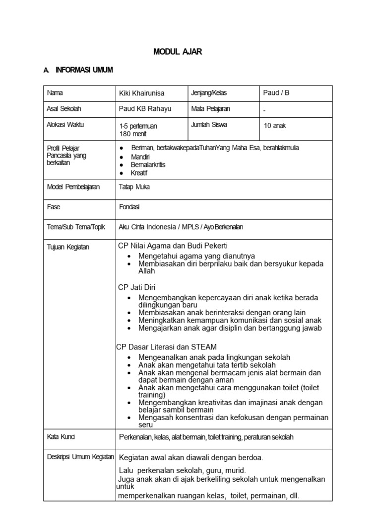 modul ajar semester 1 (mpls 1) | PDF