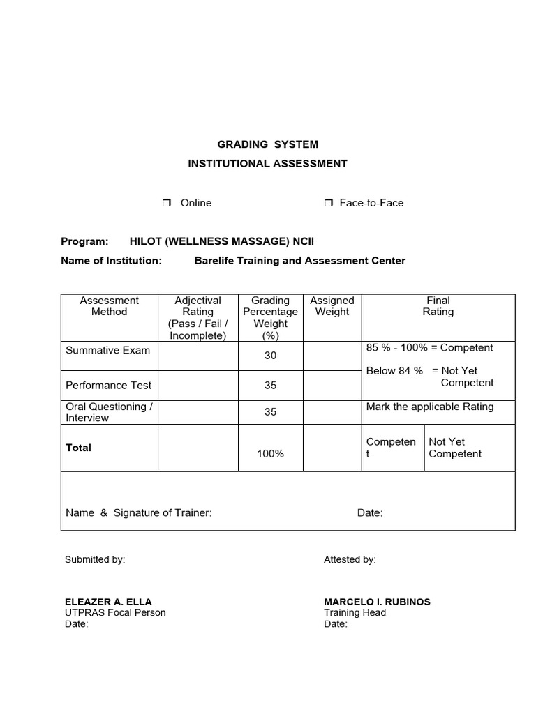 GRADING SYSTEM | PDF