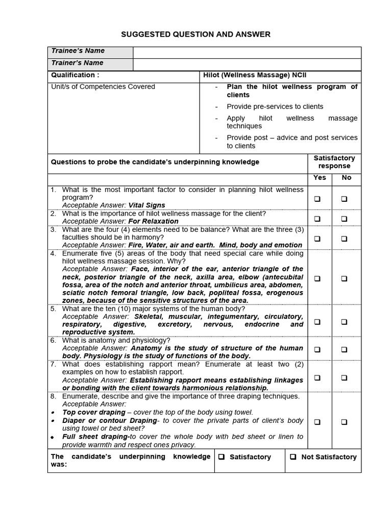 Suggested Question and Answer For Demonstration With Oral Questioning ...