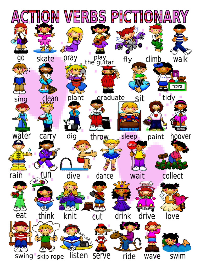 Action Verbs Pictionary Children | PDF