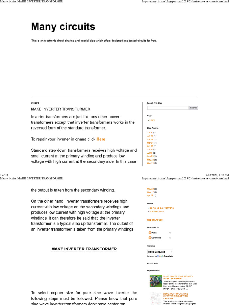 Inverter Transformer Construction Guide | PDF | Power Inverter ...
