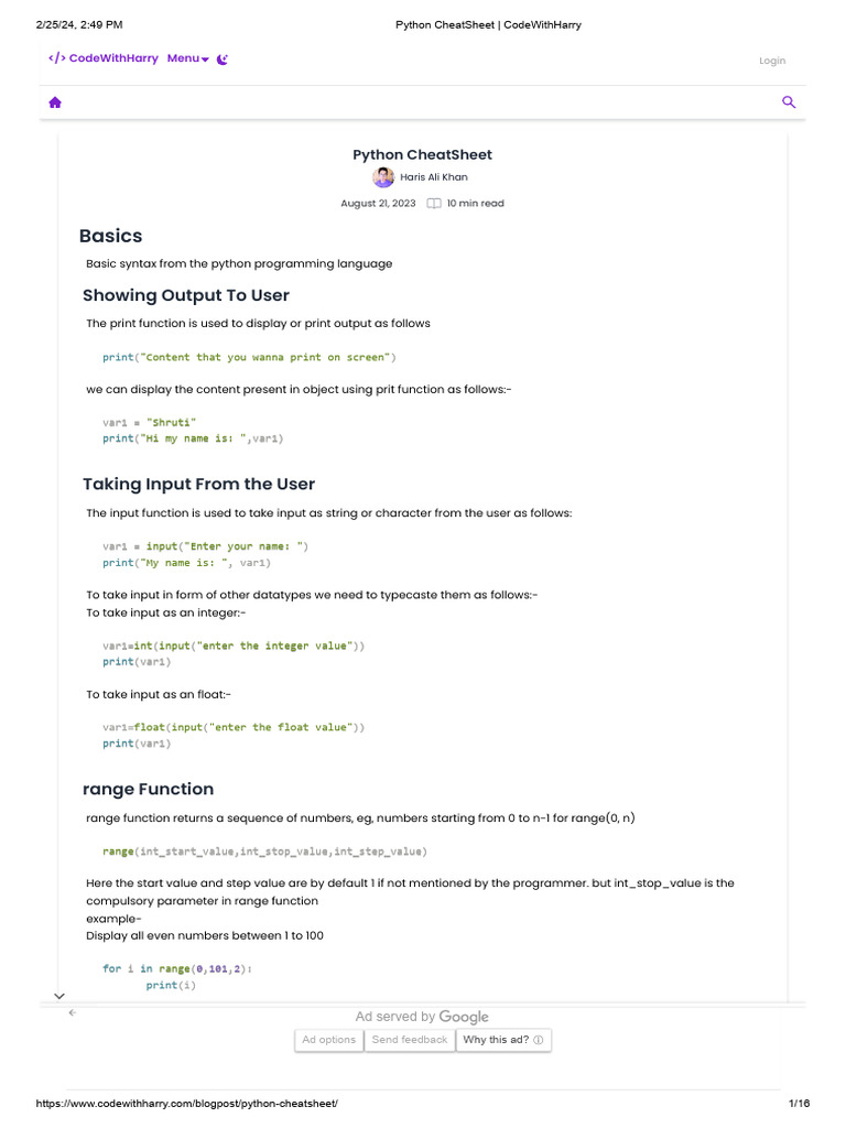 Python CheatSheet | PDF | Class (Computer Programming) | Control Flow Python CheatSheet | PDF | Class (Computer Programming) | Control Flow