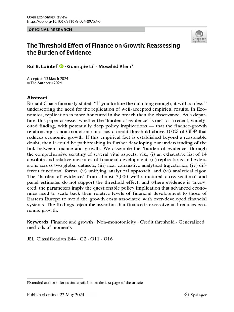 The Threshold Effect of Finance On Growth: Reassessing The Burden of ...