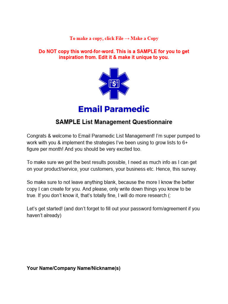 SAMPLE Onboarding Questionnaire | PDF | Marketing | Business