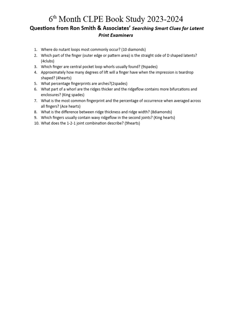 Searching Smart Clues For Latent Print Examiners Questions | PDF