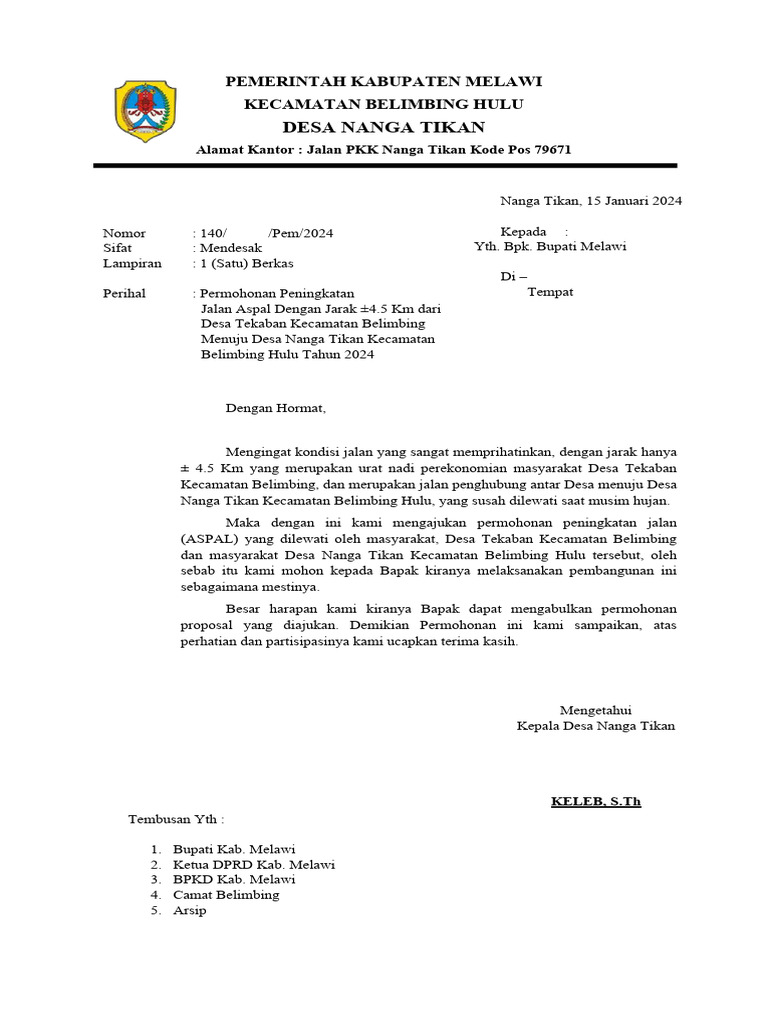 Surat Permohonan Bantuan Insentif Guru Sekolah Minggu | PDF