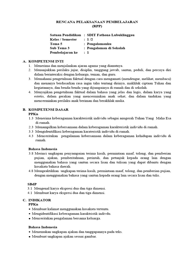 RPP Tema 5 Subtema 3 Fixx | PDF | Karier & Perkembangan