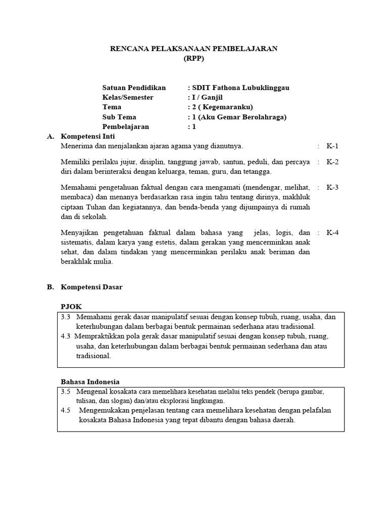 2. RPP TEMA 2 SUBTEMA 1-4 PEMBELAJARAN 1-6 fixx | PDF