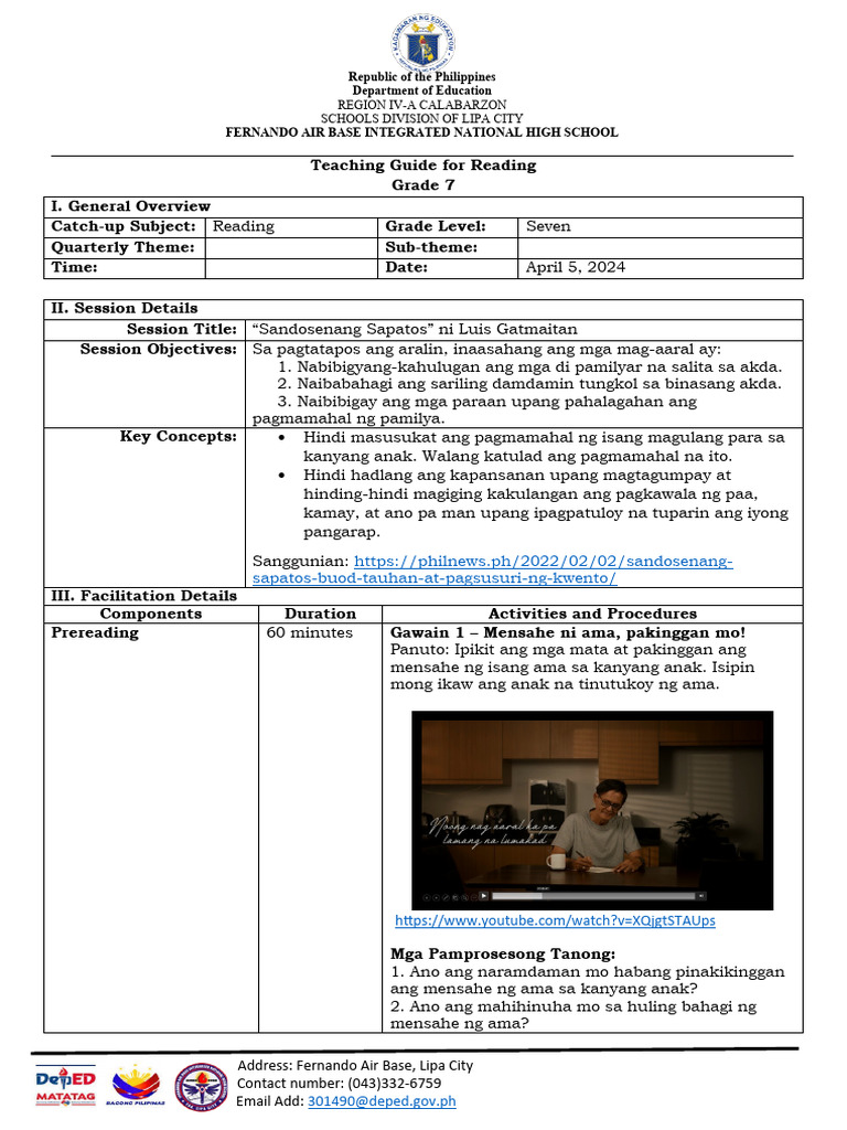 Catch Up Reading - Filipino (April 05, 2024) | PDF