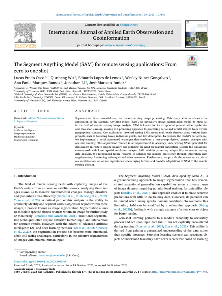 Remote Sensing with SAM: Zero to One Shot | PDF | Image Segmentation ...