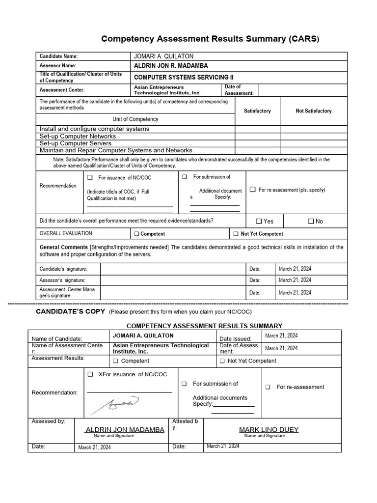 Competency Assessment Results Summary CARS | PDF | Computer Networking | Software