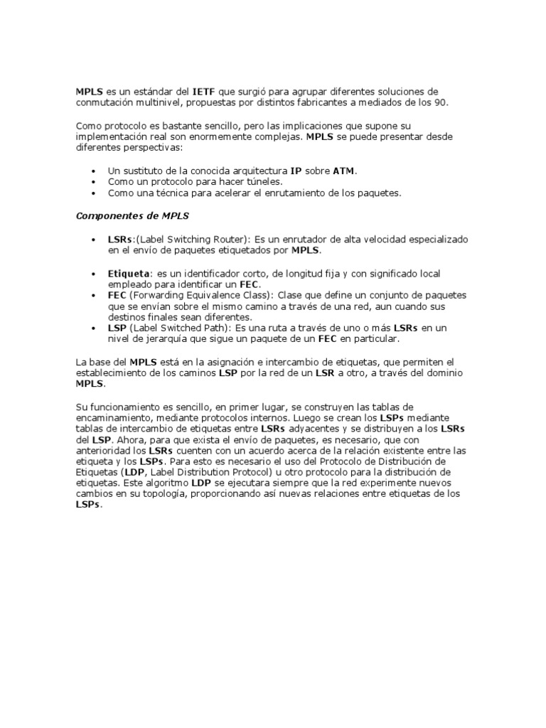 Resumen De Mpls Pdf Protocolos De Internet Enrutador Computación