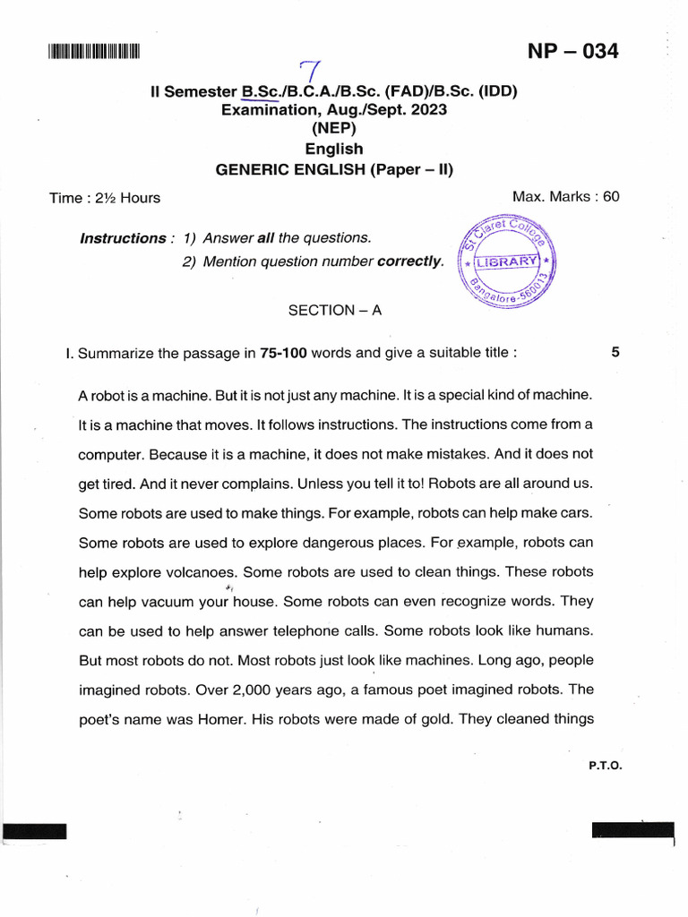 Generic English Exam Paper - II 2023 | PDF | Agriculture | Earth Sciences