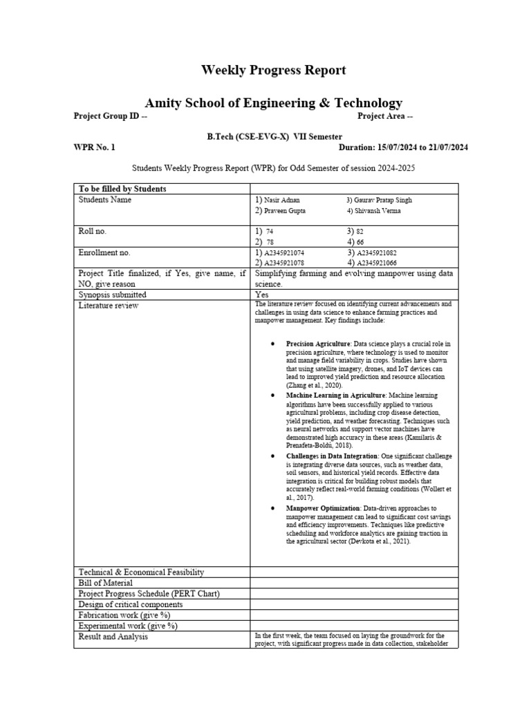 WPR Format Minor Project | PDF | Data Science | Agriculture