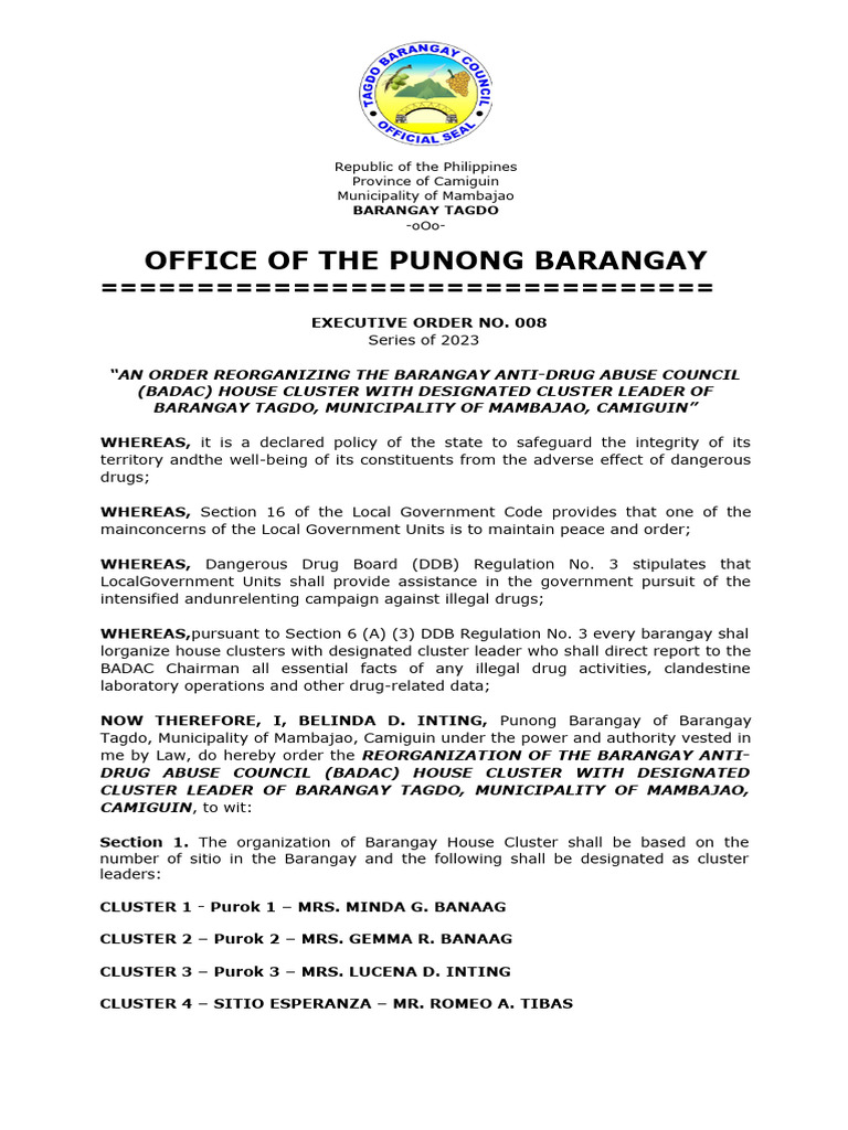 Badac Executive Order House Cluster - Compress | PDF | Government | Justice