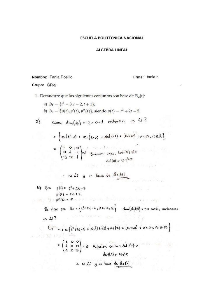 Álgebra Lineal: Deber 10 | PDF