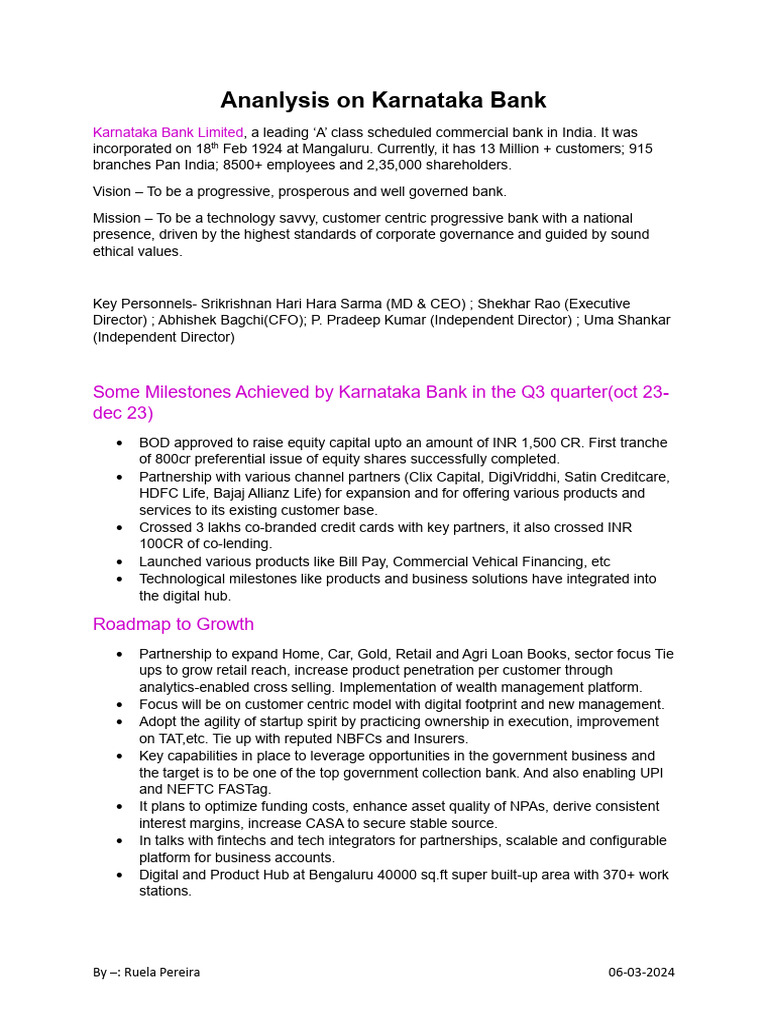 Ananlysis On Karnataka Bank | PDF | Banks | Private Sector
