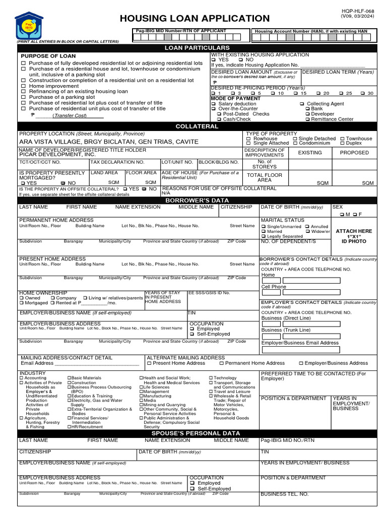 Latest 04.12.24HLF068 - HousingLoanApplication - V09 | PDF | Loans | Credit