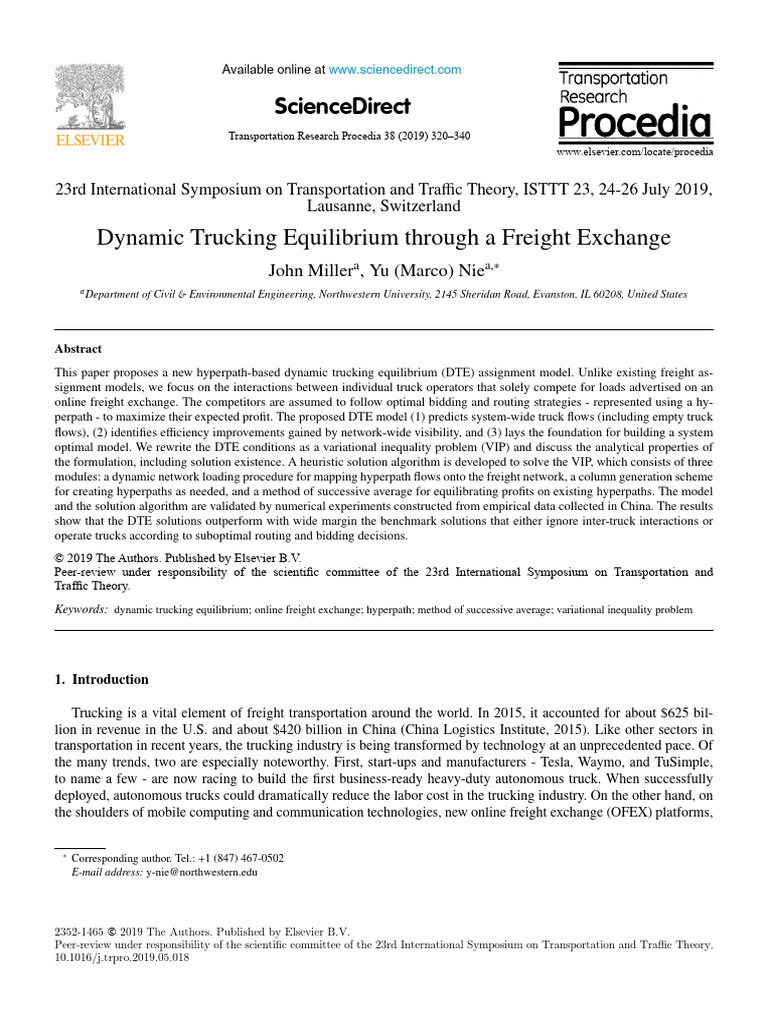Dynamic Trucking Equilibrium through a Freight Exchange | PDF ...