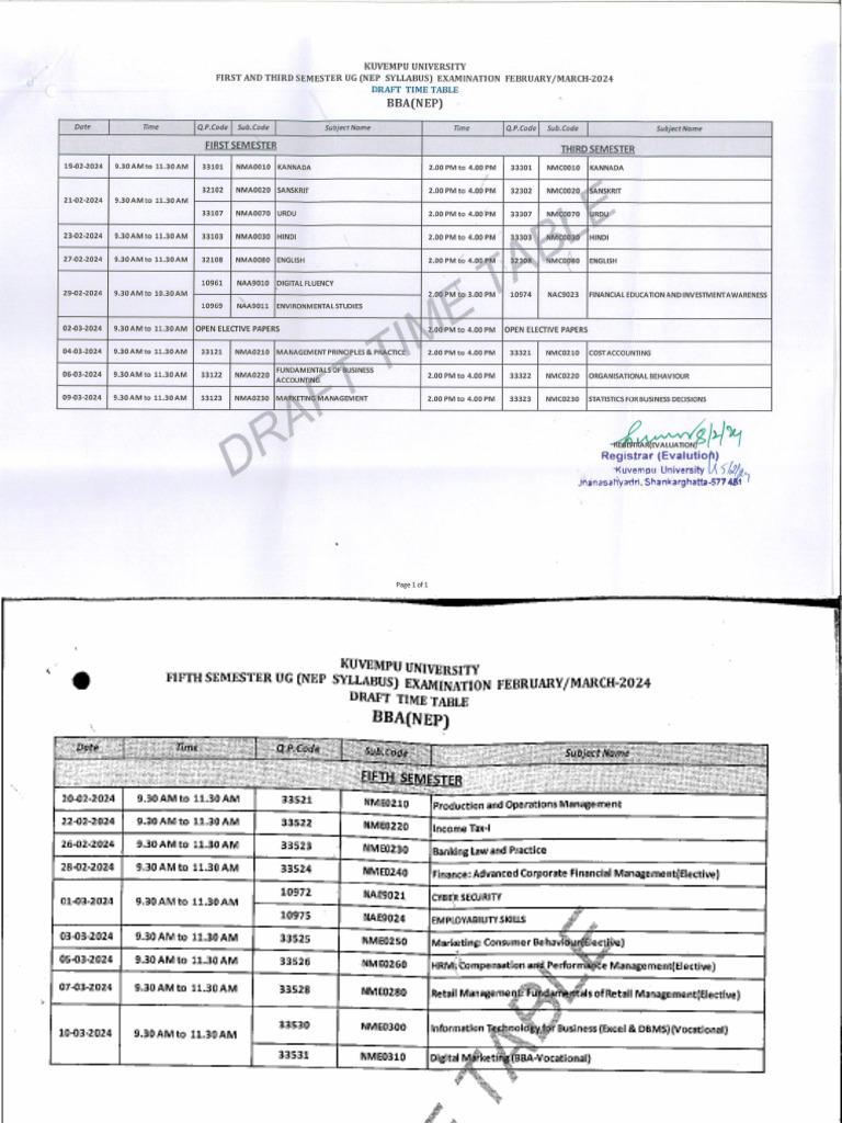 Ug Draft Timetable Compressed | PDF