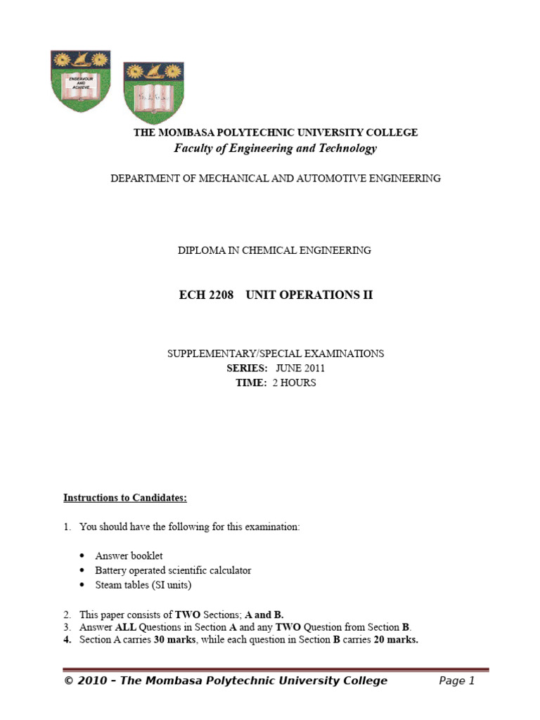 Ech 2208 Unit Operations Ii | PDF | Potassium Chloride | Heat Transfer