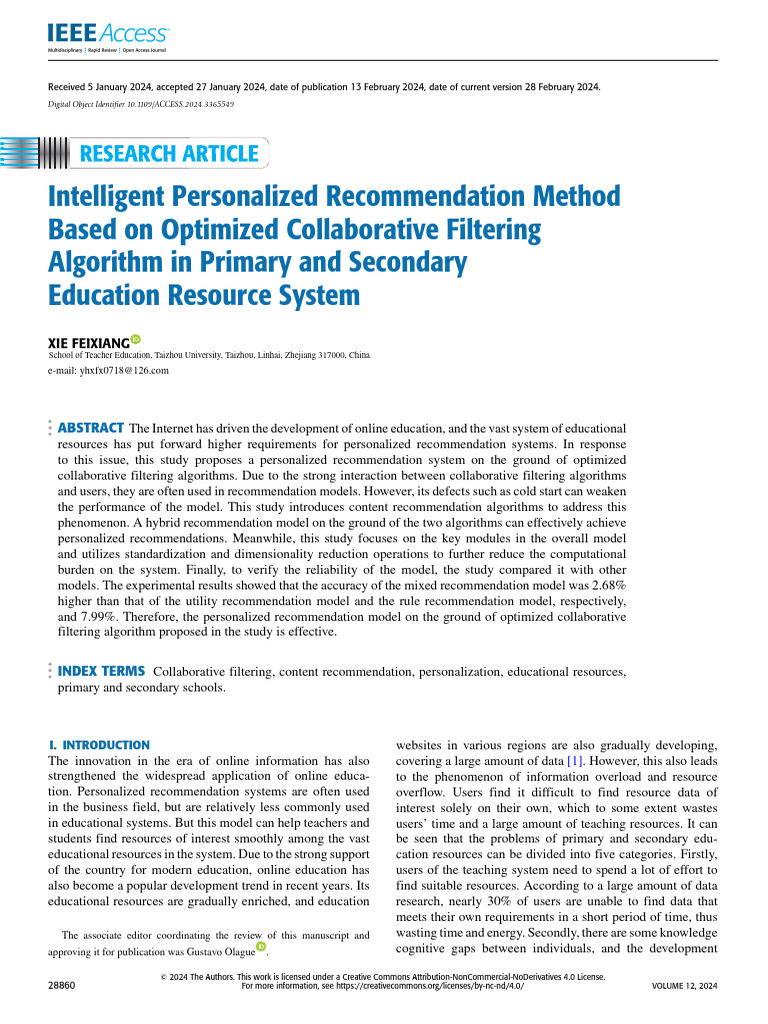 Intelligent Personalized Recommendation Method Based On Optimized ...