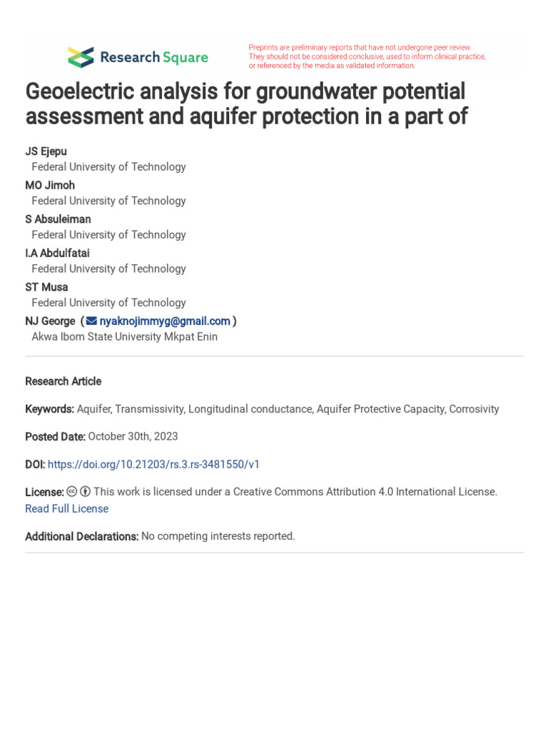 Geoelectric Analysis For Groundwater Potential Ass | PDF | Aquifer ...