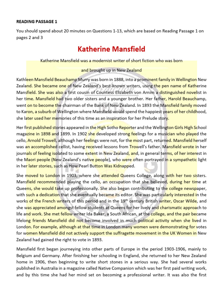 READING | PDF | Katherine Mansfield