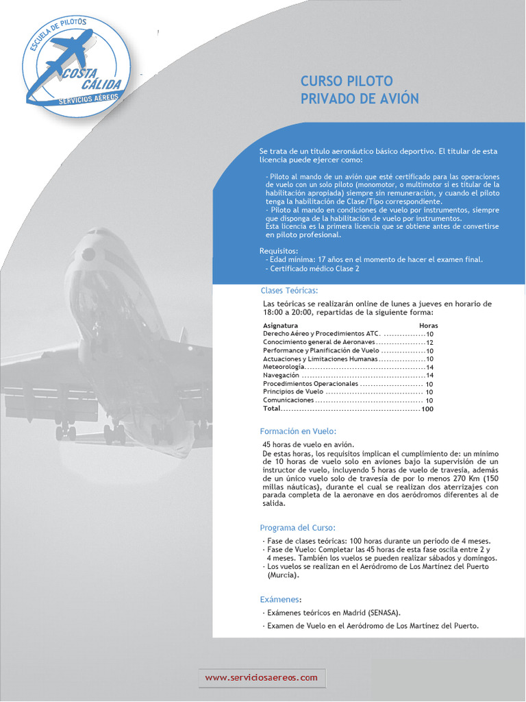 Curso Piloto Privado de Avión en Murcia | PDF | Reglas de vuelo por ...