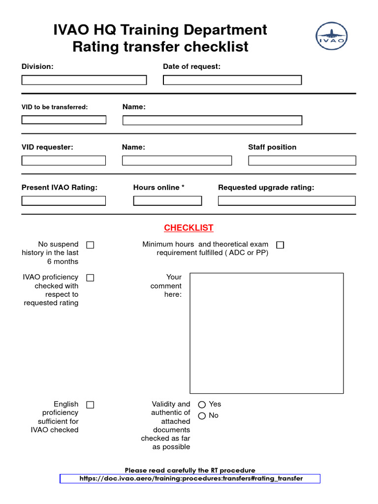 IVAO Rating Transfer Checklist | PDF | Business
