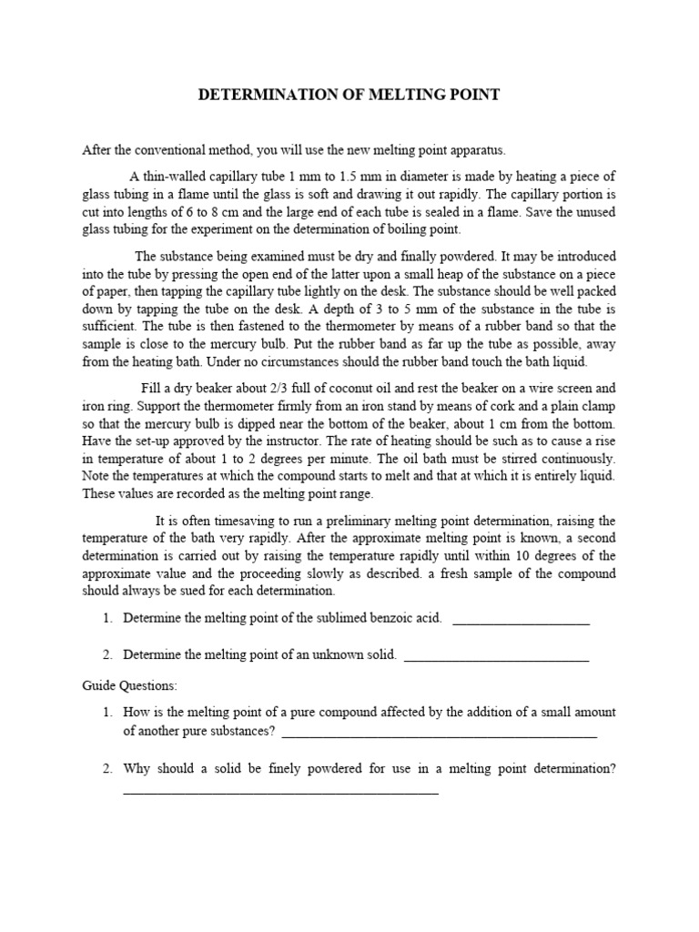 Determination of Melting Point and Boiling Point | PDF | Melting Point | Boiling