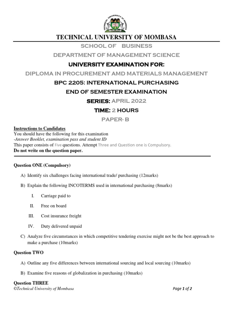 25.BPC 2205 - International Purchasing Paper A | PDF