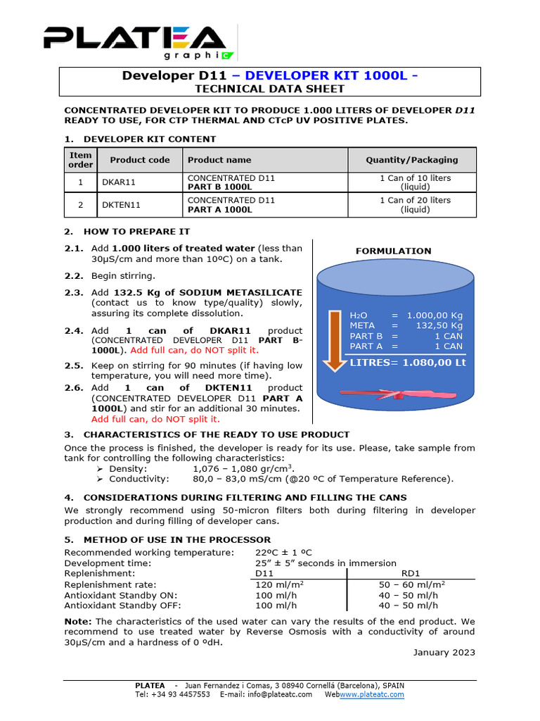 D11 DEVELOPER KIT - TDS - Eng | PDF | Water | Physical Sciences