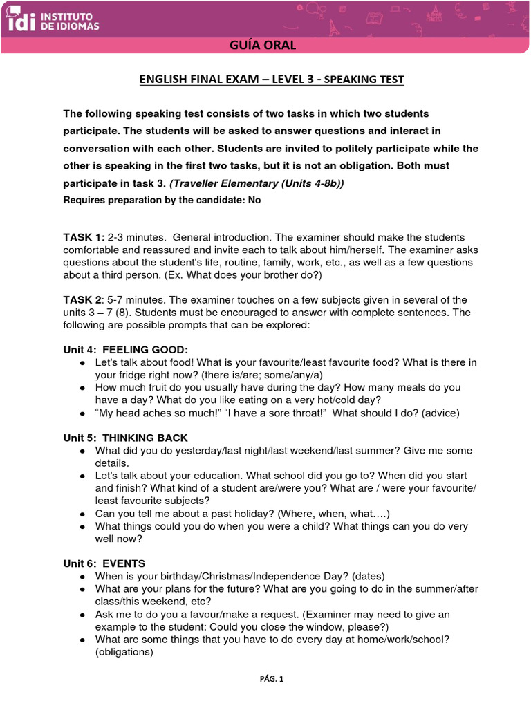 Guía Oral Inglés Nivel 3 | PDF