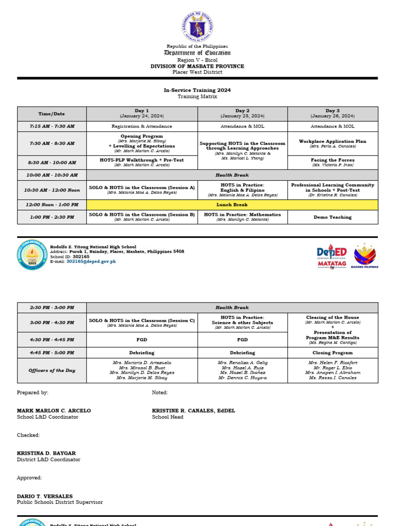 In-Service Training Schedule 2024 | PDF