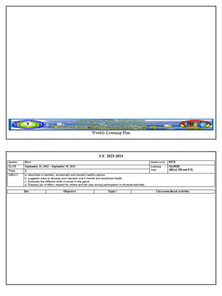 Mapeh 5 WLP (QTR 1 - Wk5) | PDF