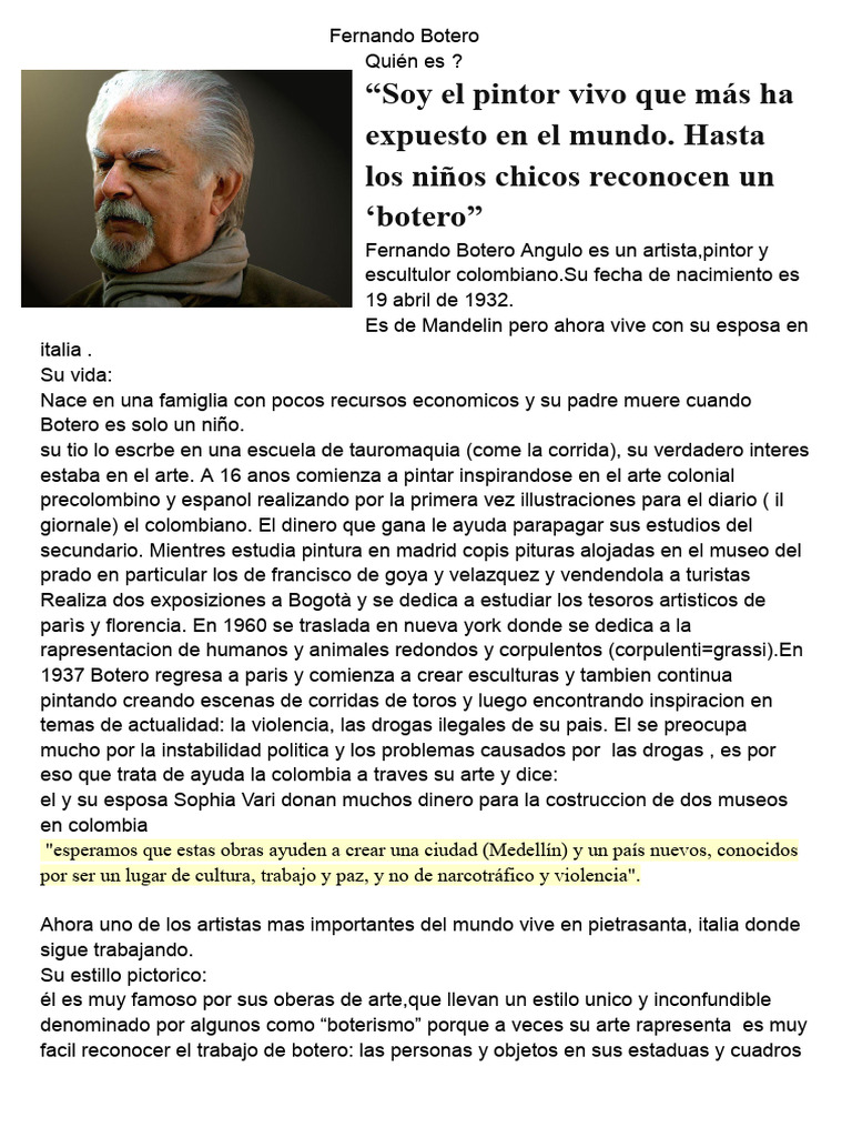 Biografía de Fernando Botero | PDF | Artes plásticas | Las artes