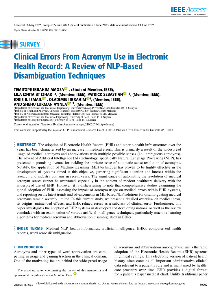 Clinical Errors From Acronym Use in Electronic Health Record A Review ...