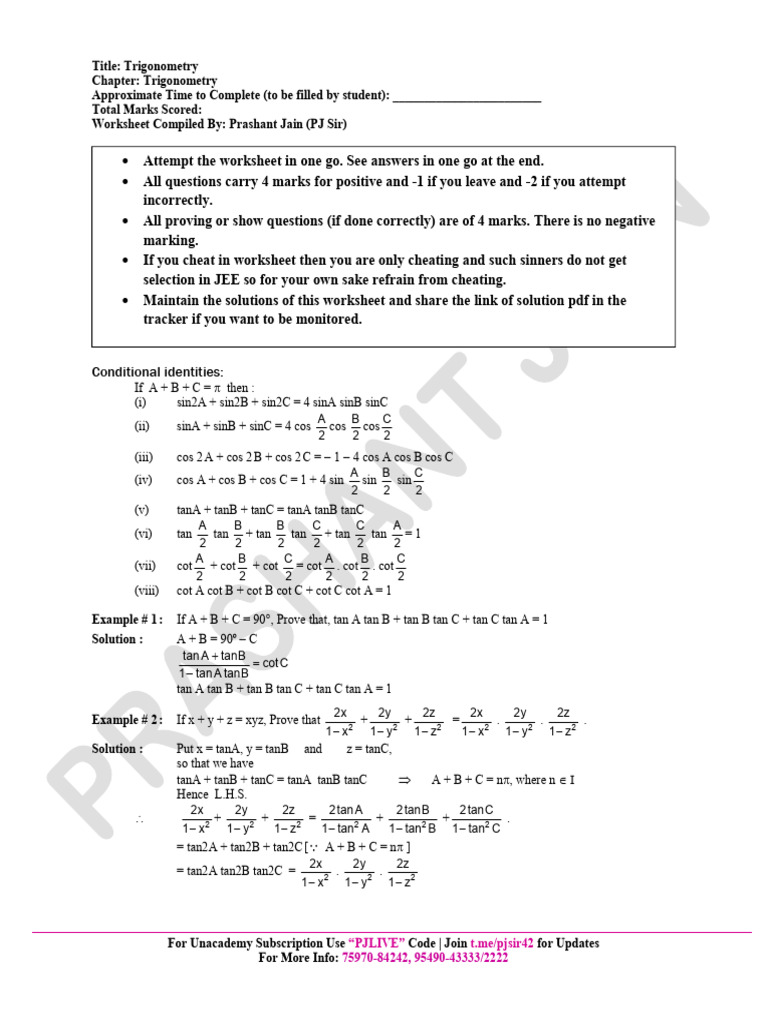 Conditional Identities in Trigonometry | PDF | Angle | Combinatorics